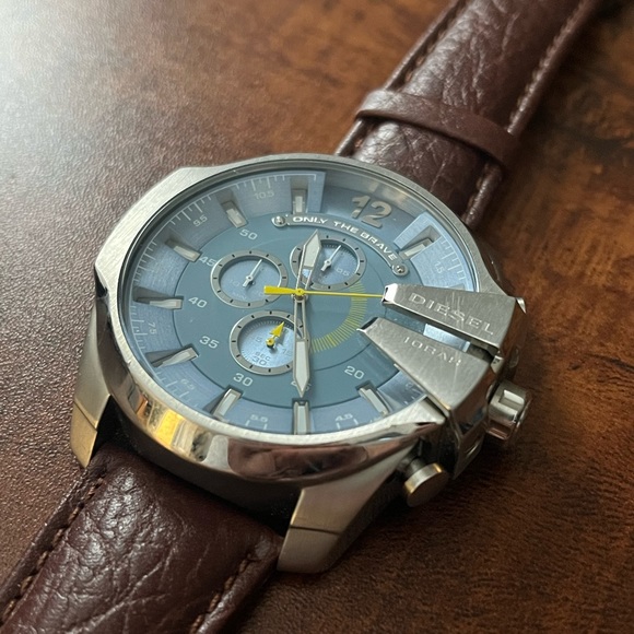 Diesel | Accessories | Diesel Mens Mega Chief Chronograph Brown Leather ...
